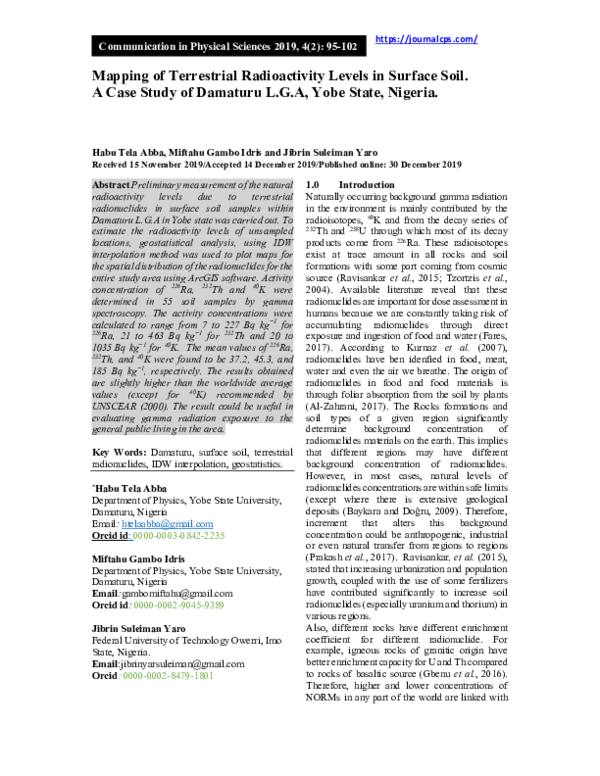 (PDF) Mapping of Terrestrial Radioactivity Lev (1) | Miftahu Gambo ...