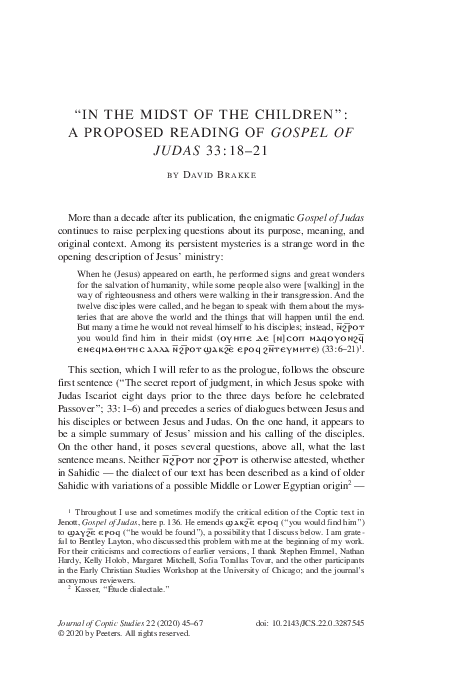 (PDF) "In the Midst of the Children": A Proposed Reading of Gospel of ...