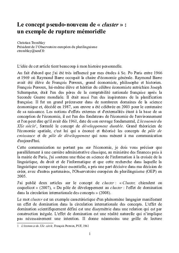 (PDF) Le concept pseudo-nouveau de « cluster » : un exemple de rupture ...