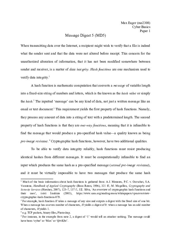 (DOC) Message Digest 5 | Max Eager - Academia.edu
