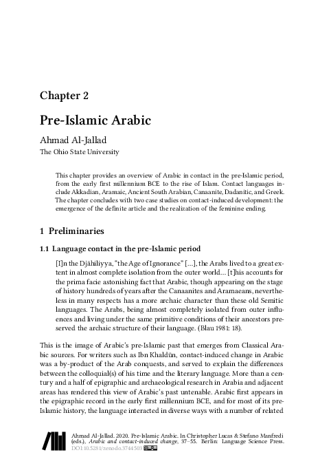 (PDF) Al-Jallad. 2020. Pre-Islamic Arabic and Contact-Induced Change