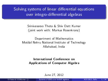 (PDF) Solving systems of linear differential equations over integro-differential algebras
