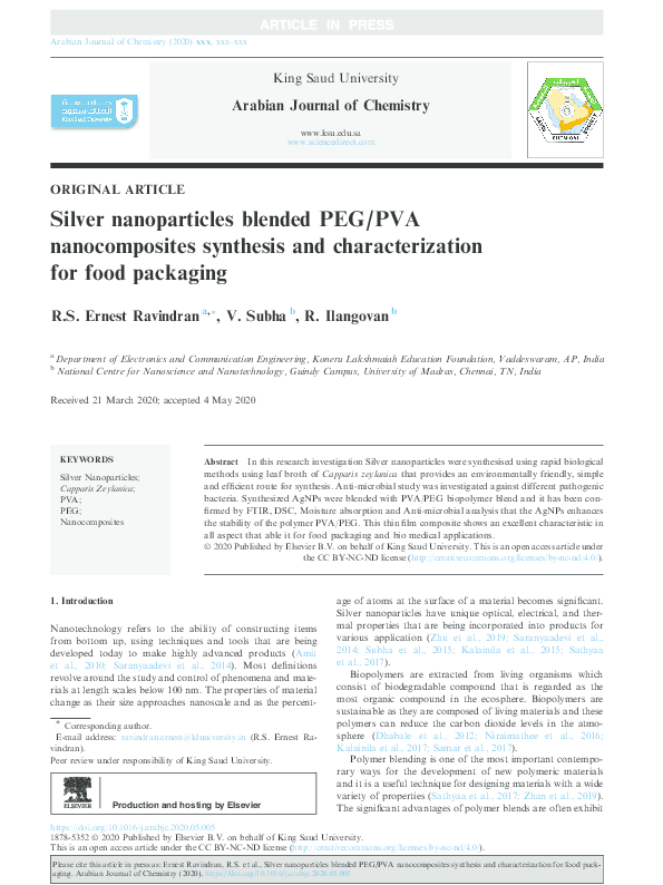 (PDF) Silver nanoparticles blended PEG/PVA nanocomposites synthesis and ...