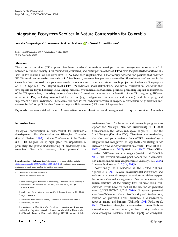 (PDF) Environmental Management Integrating Ecosystem Services in Nature ...