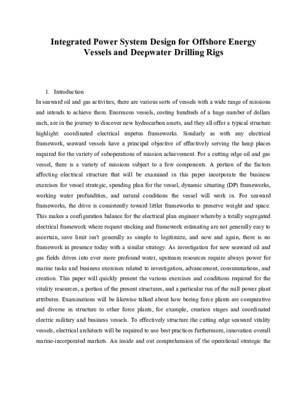 (DOC) Integrated Power System Design for Offshore Energy Vessels and ...