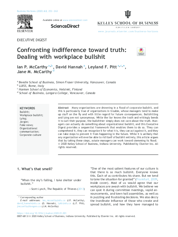 (PDF) Confronting indifference toward truth: Dealing with workplace ...