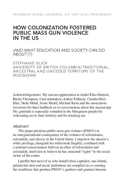 (PDF) How Colonization Fostered Public Mass Gun Violence in the US (and ...
