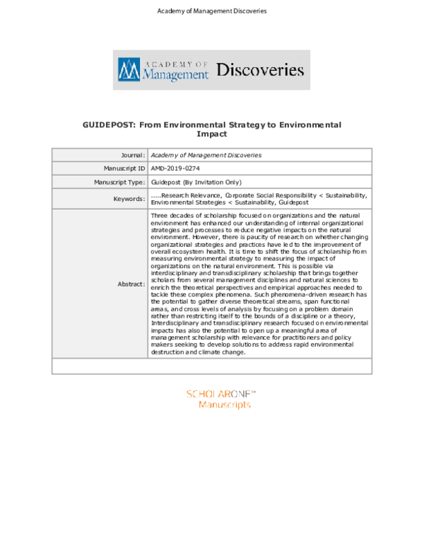 (PDF) GUIDEPOST: From Environmental Strategy to Environmental Impact ...