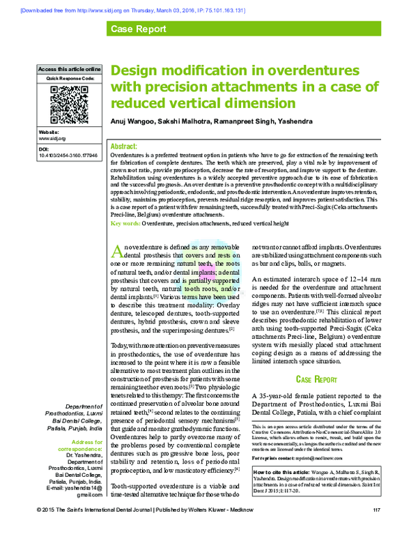 (PDF) Design modification in overdentures with precision attachments in ...
