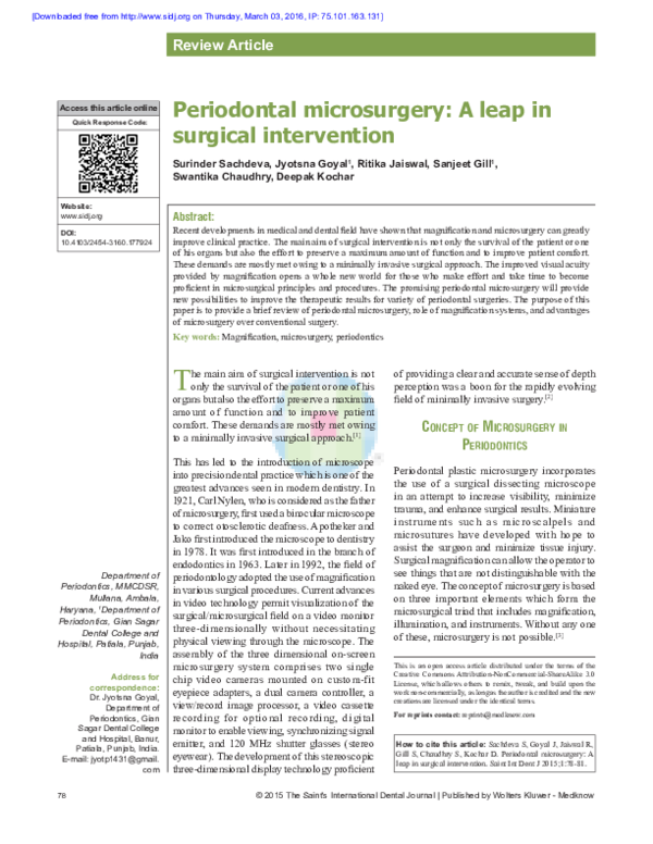 (PDF) Periodontal microsurgery: A leap in surgical intervention