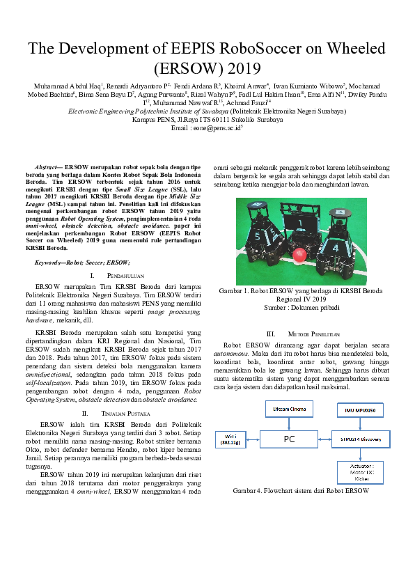 (PDF) The Development of EEPIS RoboSoccer on Wheeled (ERSOW) 2019