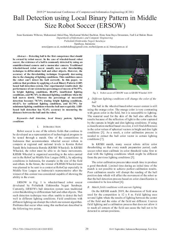 Pdf Ball Detection Using Local Binary Pattern In Middle Size Robot Soccer Ersow