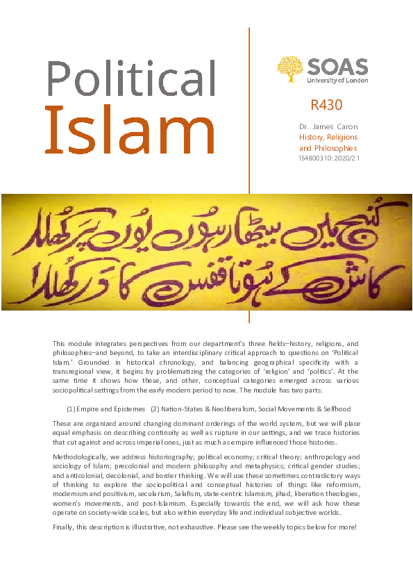 (PDF) Political Islam Syllabus 2020-21 | James Caron - Academia.edu