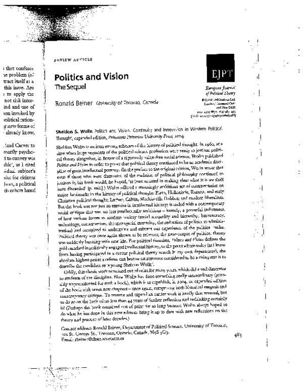 (PDF) Sheldon Wolin II | Ronald Beiner - Academia.edu