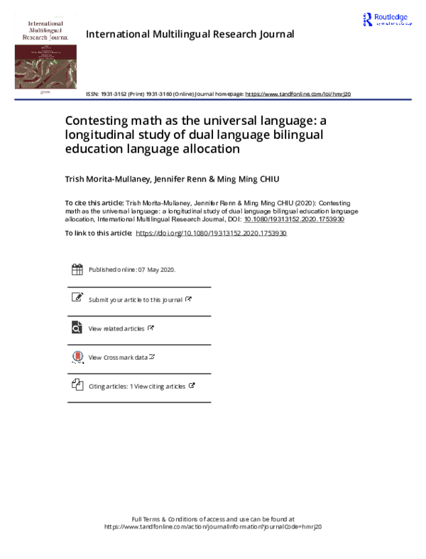 (PDF) Contesting math as the universal language: a longitudinal study ...
