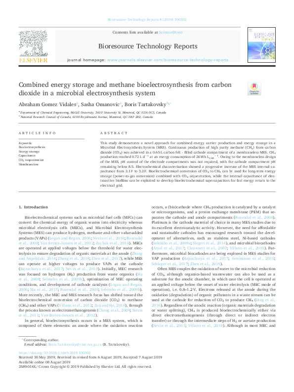 (PDF) Combined energy storage and methane bioelectrosynthesis from ...