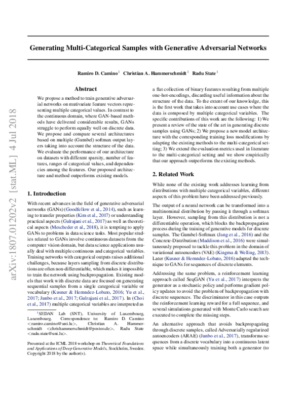 (PDF) Generating Multi-Categorical Samples with Generative Adversarial ... (PDF) Generating Multi-Categorical Samples with Generative Adversarial ...