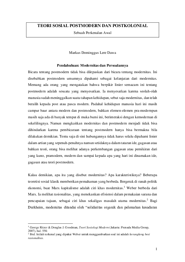 (PDF) TEORI SOSIAL POSTMODERN DAN POSTKOLONIAL