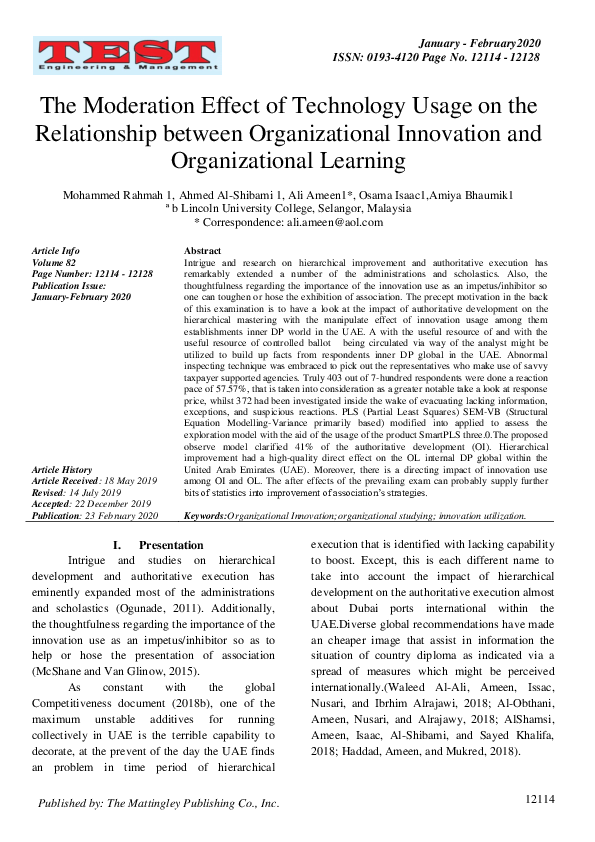 (PDF) The Moderation Effect of Technology Usage on the Relationship ...