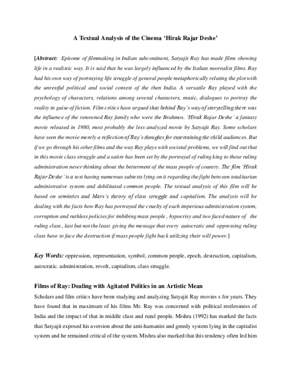 (PDF) A Textual Analysis of the Cinema 'Hirak Rajar Deshe'