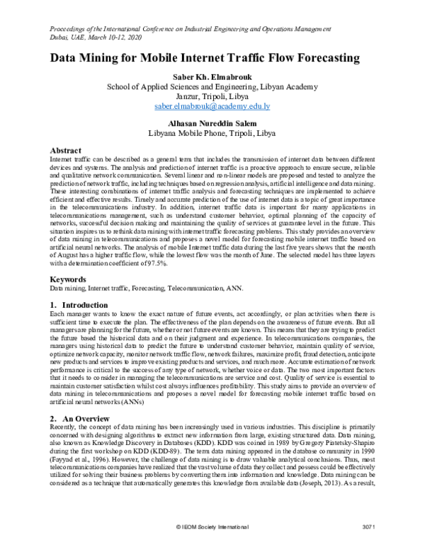 Pdf Data Mining For Mobile Internet Traffic Flow Forecasting