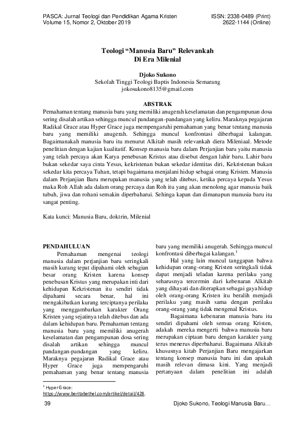 (PDF) Teologi “Manusia Baru” Relevankah Di Era Milenial