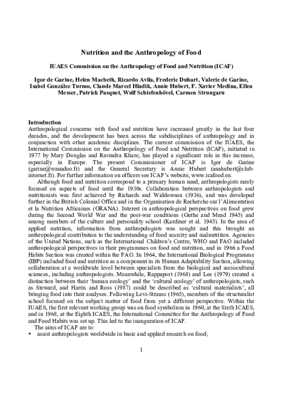 (PDF) « Nutrition and the Anthropology of Food. », in Peter J.M. Nas ...