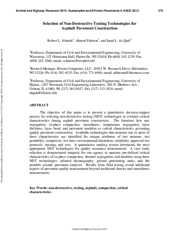 (PDF) Selection of Non-Destructive Testing Technologies for Asphalt ...