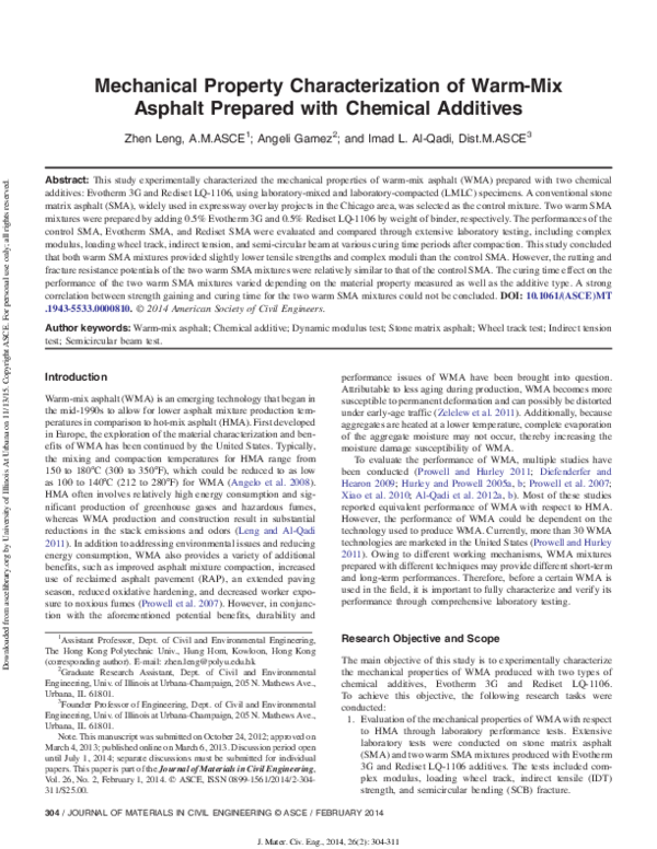 (PDF) Mechanical Property Characterization of Warm-Mix Asphalt Prepared ...