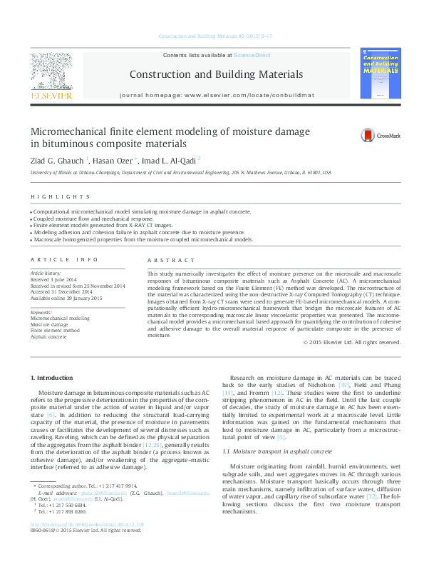 (PDF) Micromechanical finite element modeling of moisture damage in bituminous composite materials