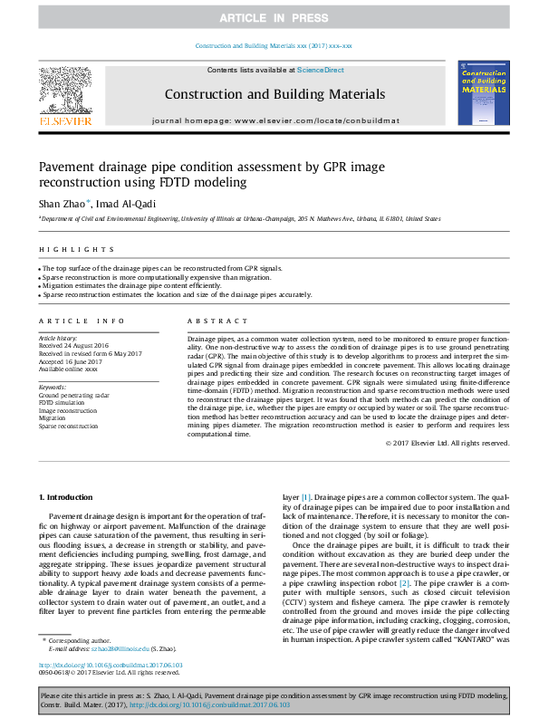 (PDF) Pavement drainage pipe condition assessment by GPR image ...