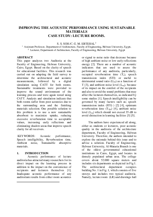 (PDF) IMPROVING THE ACOUSTIC PERFORMANCE USING SUSTAINABLE MATERIALS ...