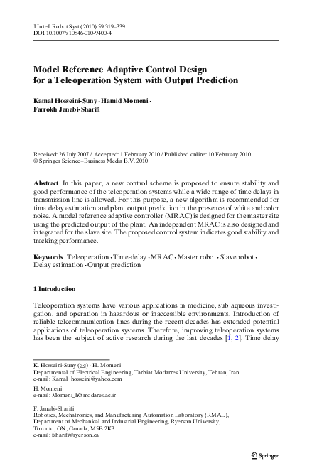 (PDF) Model Reference Adaptive Control Design for a Teleoperation System with Output Prediction