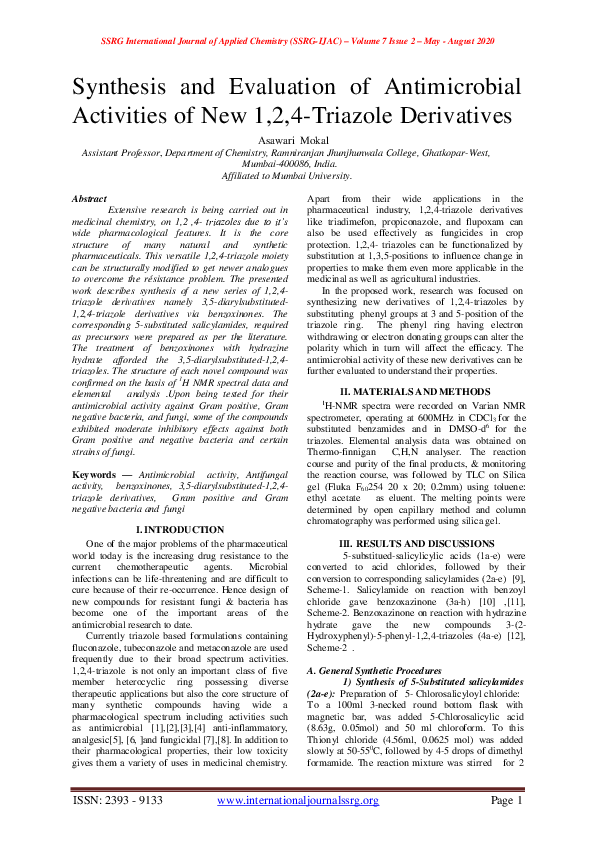 (PDF) Synthesis and Evaluation of Antimicrobial Activities of New 1,2,4-Triazole Derivatives