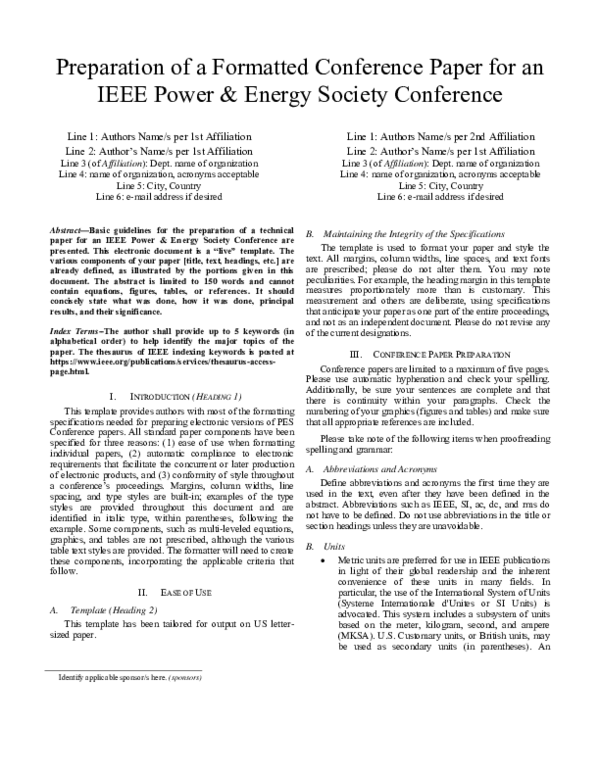 (PDF) Preparation of a Formatted Conference Paper for an IEEE Power ...