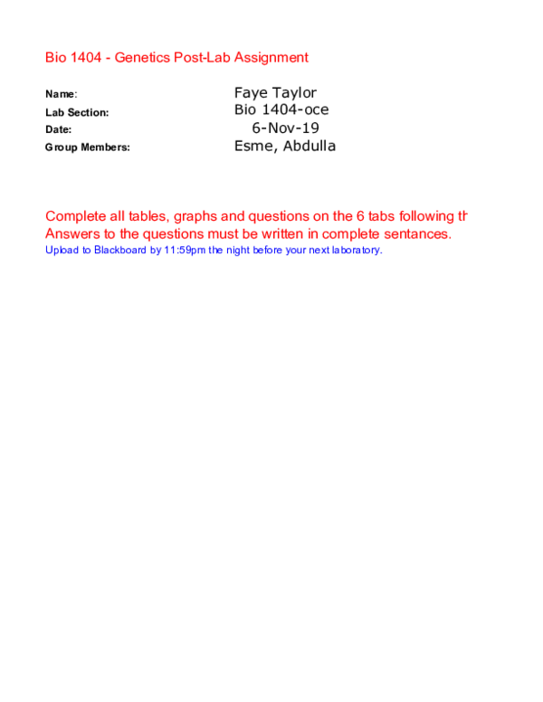 Xls Genetics Post Lab Assignment Copy