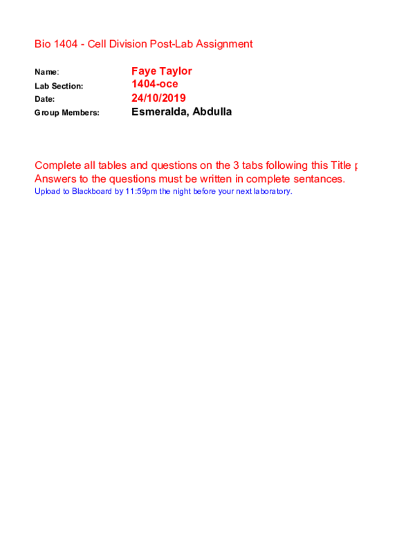 (XLS) Cell Division Post-Lab Assignment | Fawzia Taylor - Academia.edu