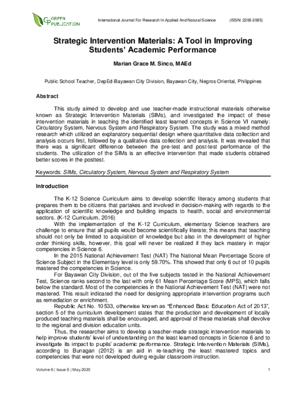 (PDF) Strategic Intervention Materials: A Tool in Improving Students ...