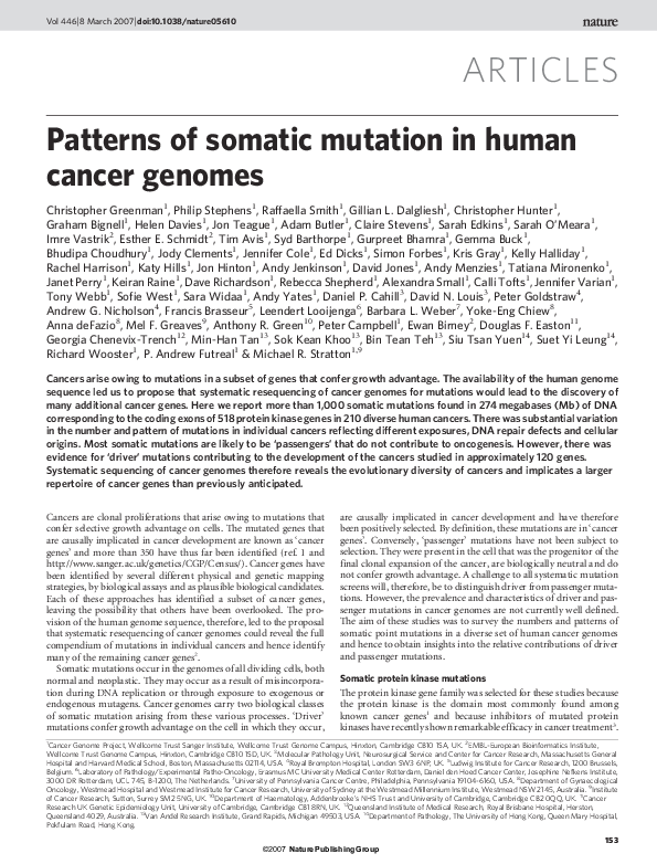 (PDF) Patterns of somatic mutation in human cancer genomes
