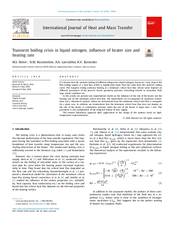 (PDF) Transient boiling crisis in liquid nitrogen. influence of heater ...
