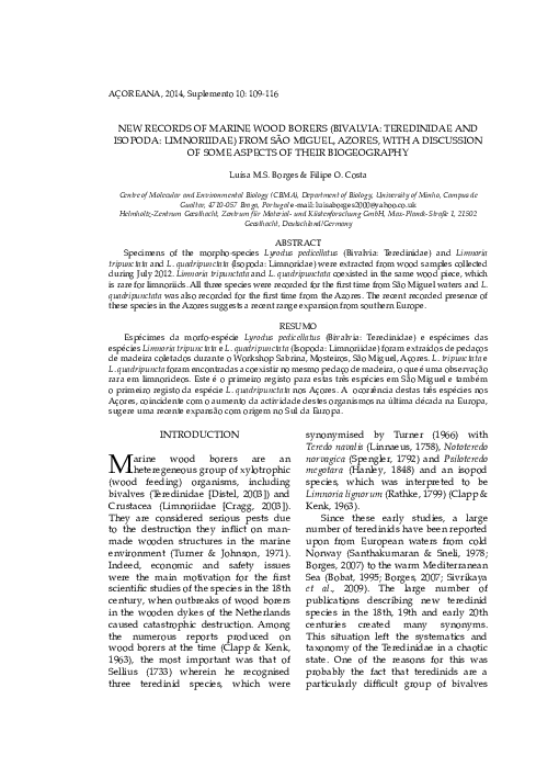 (PDF) NEW RECORDS OF MARINE WOOD BORERS (BIVALVIA: TEREDINIDAE AND ...