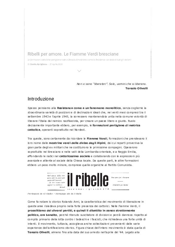 (PDF) Ribelli per amore. Le Fiamme Verdi bresciane.