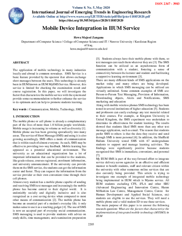 (PDF) Mobile Device Integration in IIUM Service