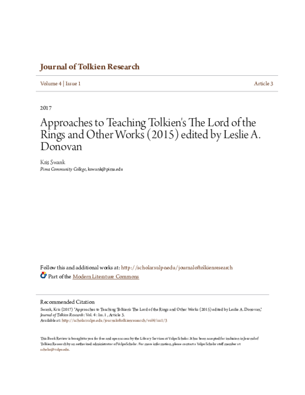 (PDF) "Approaches to Teaching Tolkien's the Lord of the Rings and Other ...