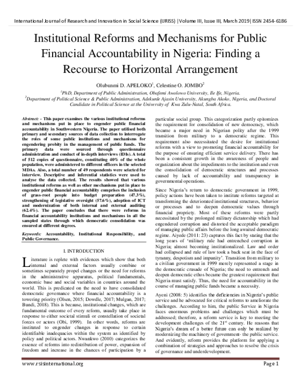 (PDF) Institutional Reforms and Mechanisms for Public Financial ...