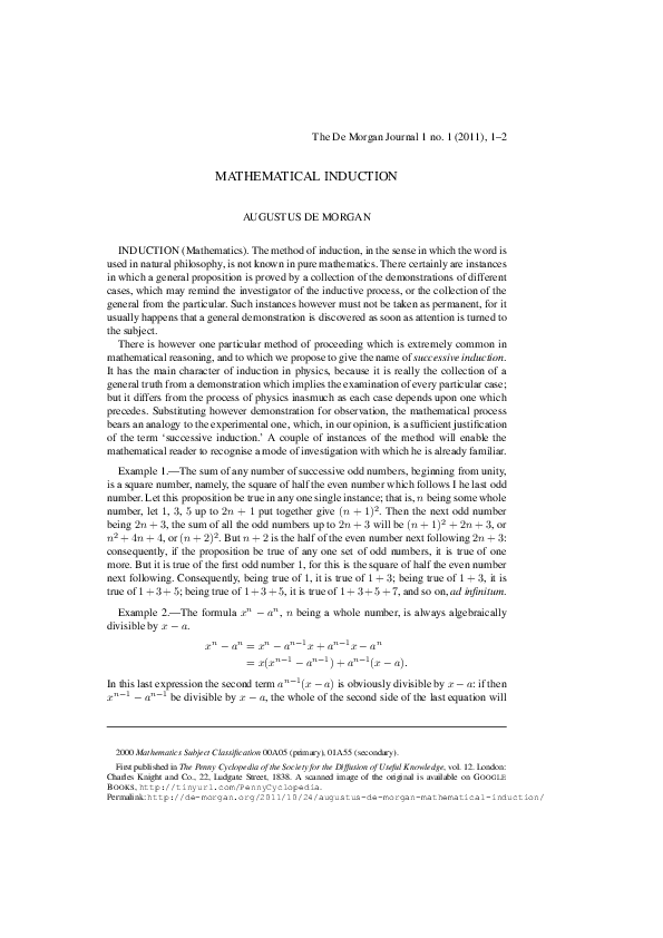 (PDF) Augustus De Morgan: Mathematical induction