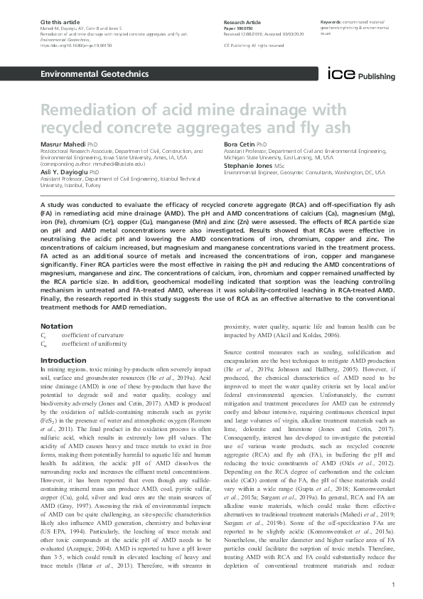 (PDF) Remediation of acid mine drainage with recycled concrete ...