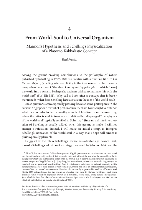 (PDF) From World-Soul to Universal Organism: Maimon's Hypothesis and ...