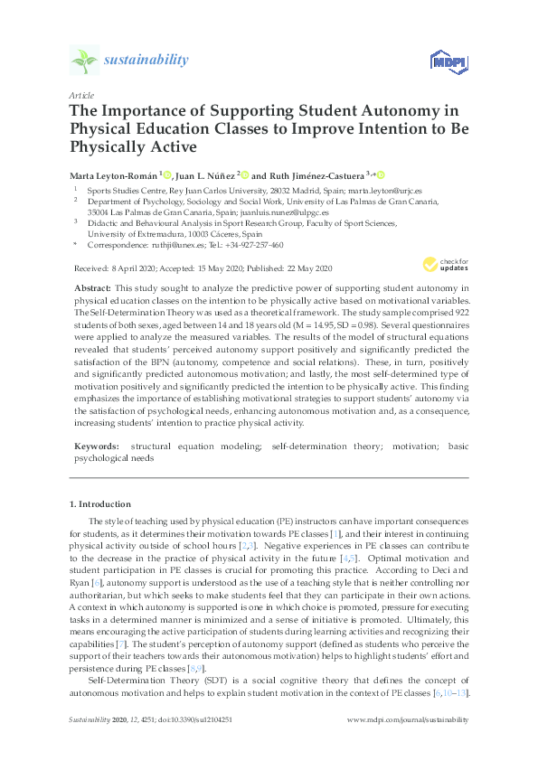 (PDF) The Importance of Supporting Student Autonomy in Physical ...