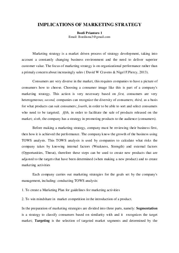 (PDF) IMPLICATIONS OF MARKETING STRATEGY